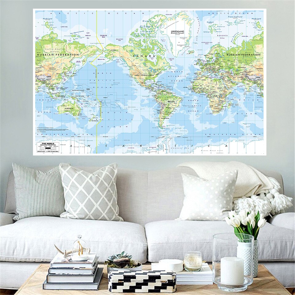 The World Map Mercator Projection 150x225cm Vinyl ... – Vicedeal