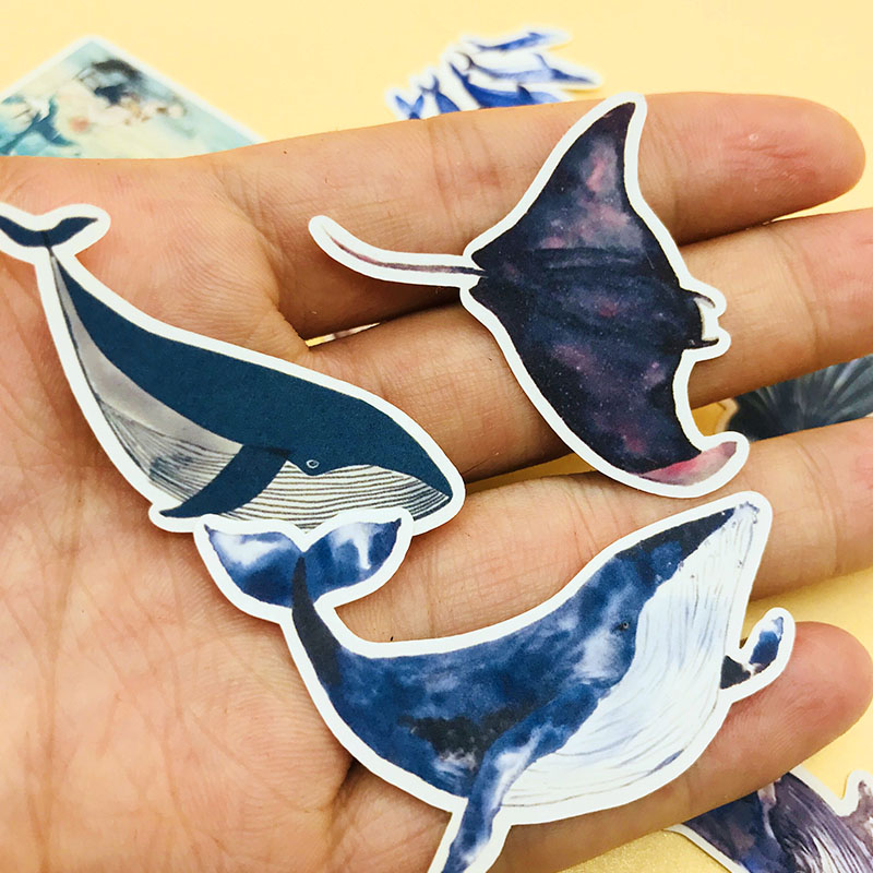 Blue whale brief stickers aquarel marine creature ... – Vicedeal