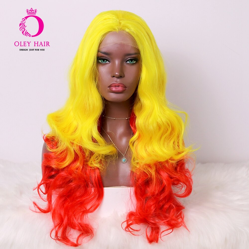 OLEY Orange Yellow Wig Heat Resistant Synthetic La... – Vicedeal