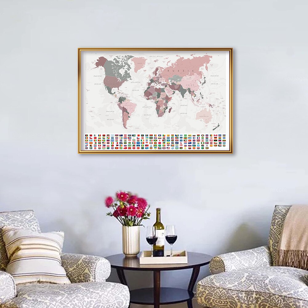 A2 Size The World Map with National Flags Retro Ca... – Grandado