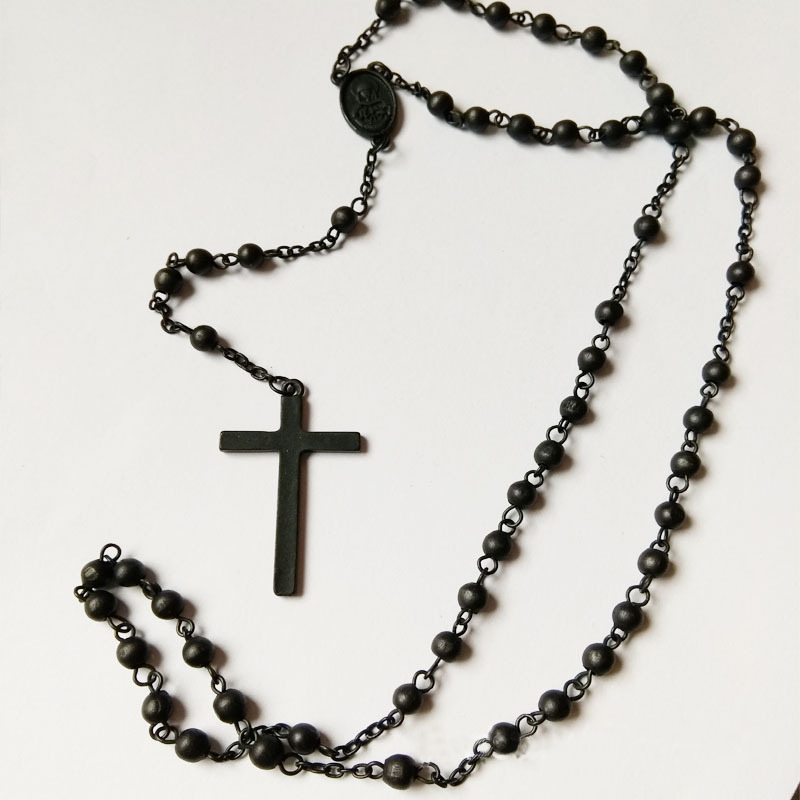 Black String Beads Rosary Necklace for Women Jesus... – Vicedeal