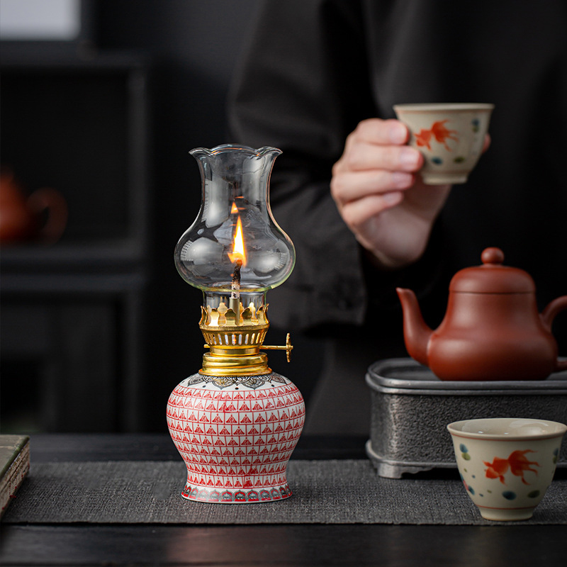 Chamber Oil Lamp For Home Indoor Use W/ Wick & Cov... – Grandado