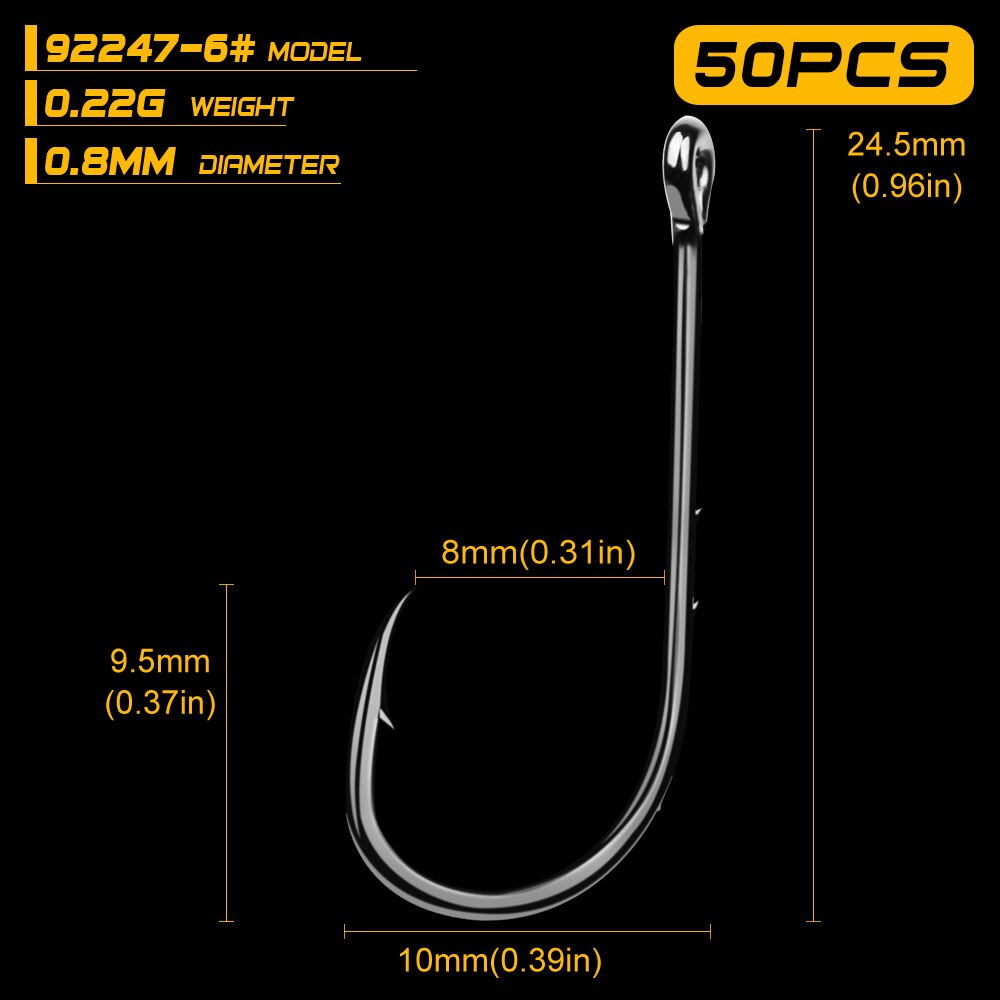 50 stk fiskekroge proberos mærke fiskekrog 1#-6# ... – Vicedeal