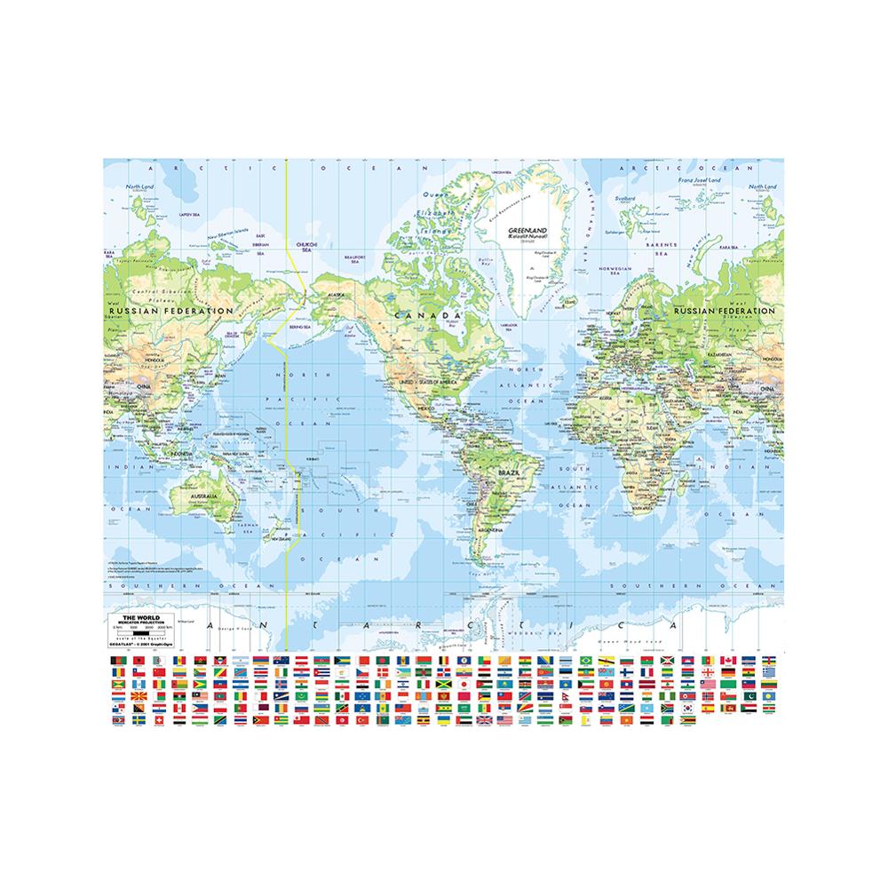 The World Mercator Projection Map with National Fl... – Grandado