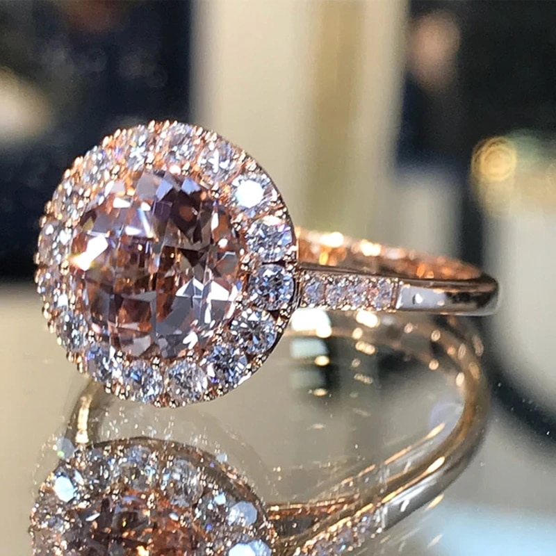 Huitan Rose Goud Kleur Ring Met Champagne Zirconia... – Grandado