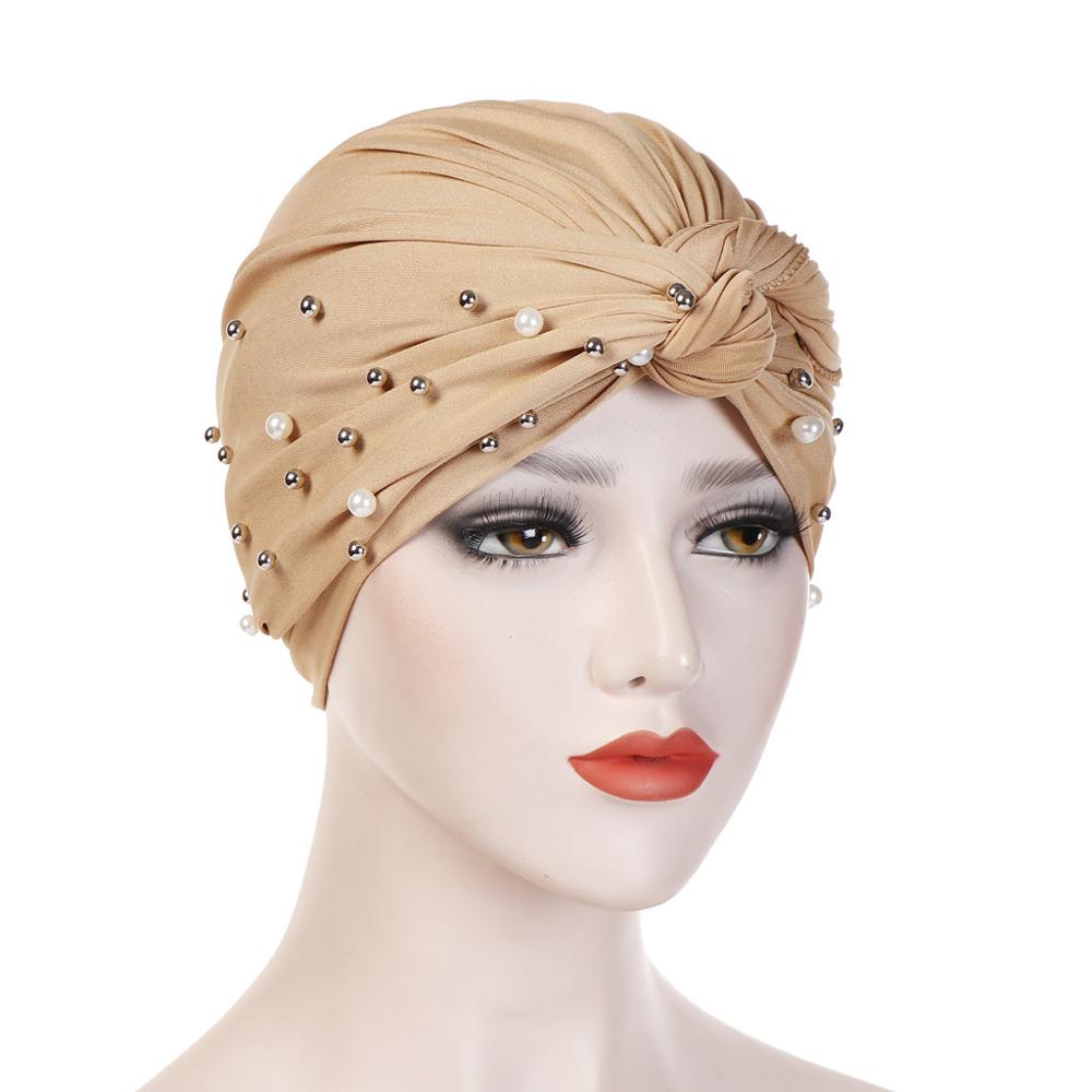 Kvinnor twist hijab kepsar muslimsk beading turban... – Grandado