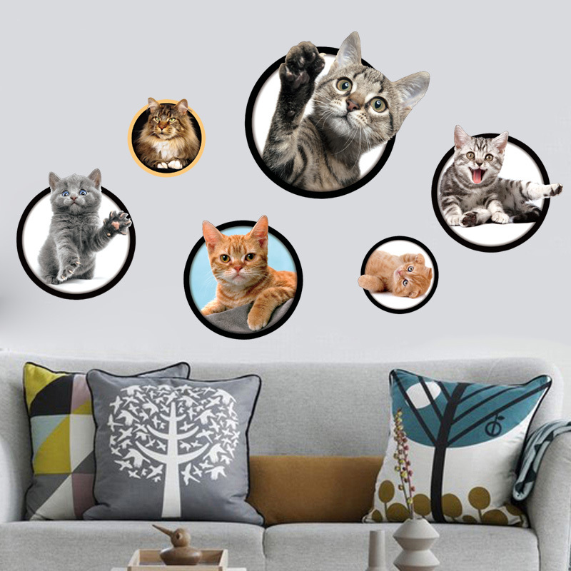 Katten 3D Muursticker Gat View Levendige Woonkamer... – Grandado