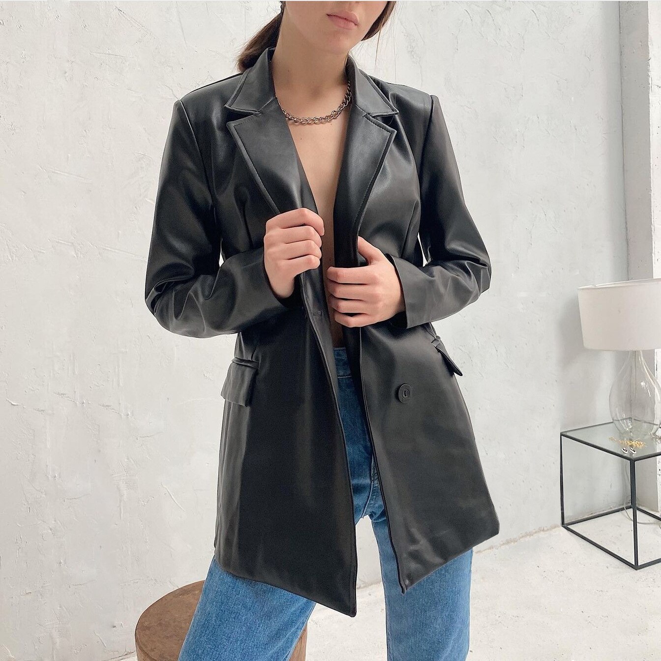 Fall jacket women leather jacket vintage long coat... – Grandado