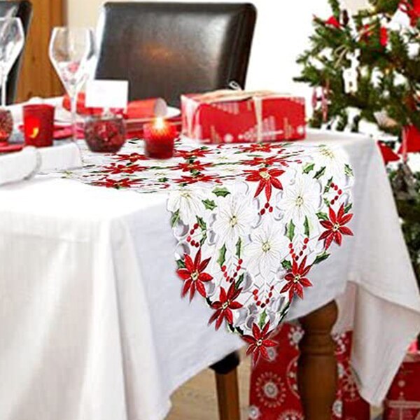 Christmas Embroidered Table Runner, Luxury Holly P... – Grandado