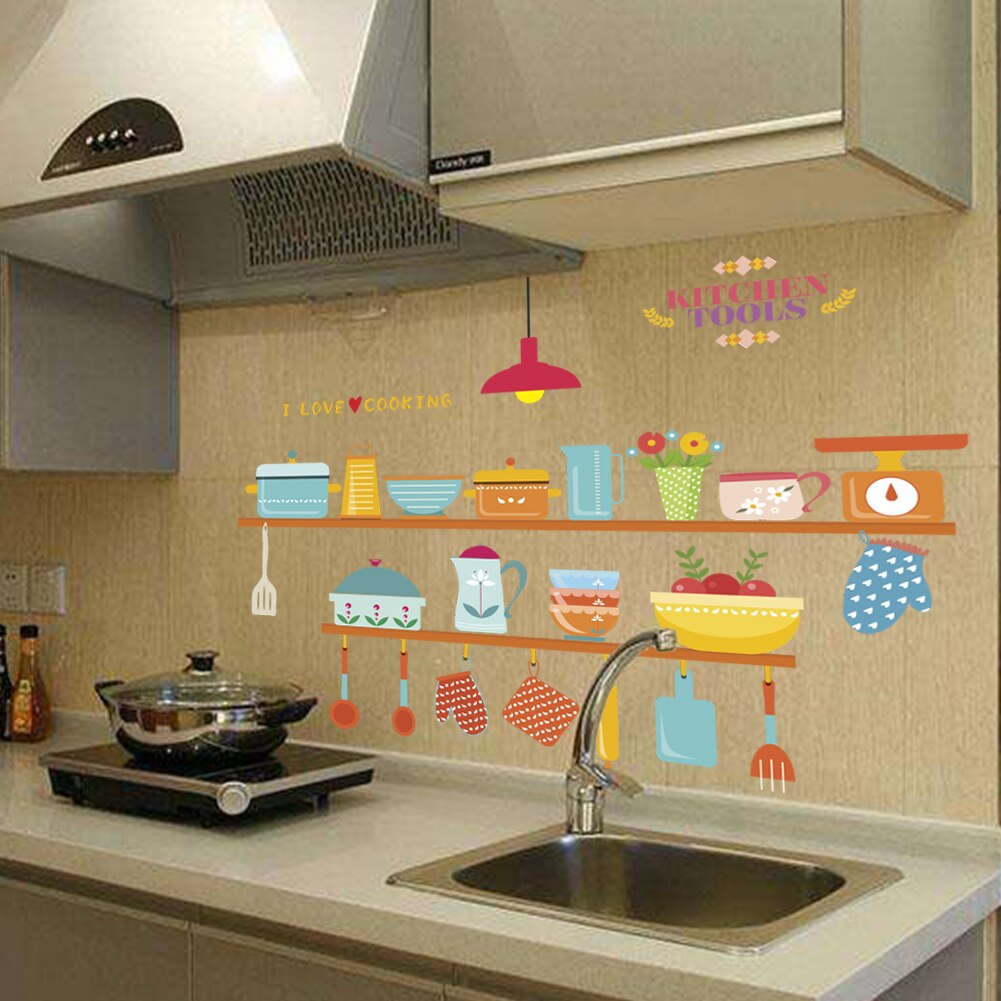 3d vivid kitchen tools wall stickers decals home d... – Vicedeal
