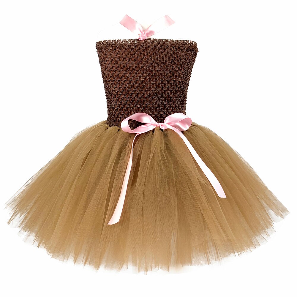 Cute Brown Monkey Tutu Dress Girls Knee Length 1-1... – Grandado