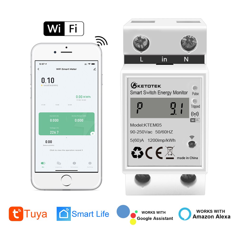WiFi Smart Energy Meter Single Phase DIN Rail App ... – Vicedeal