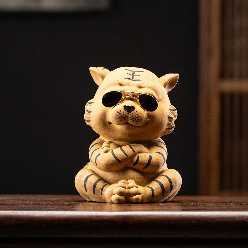 Tiger Tea Pet Ornament Purple Clay Animal Sculptur... – Grandado