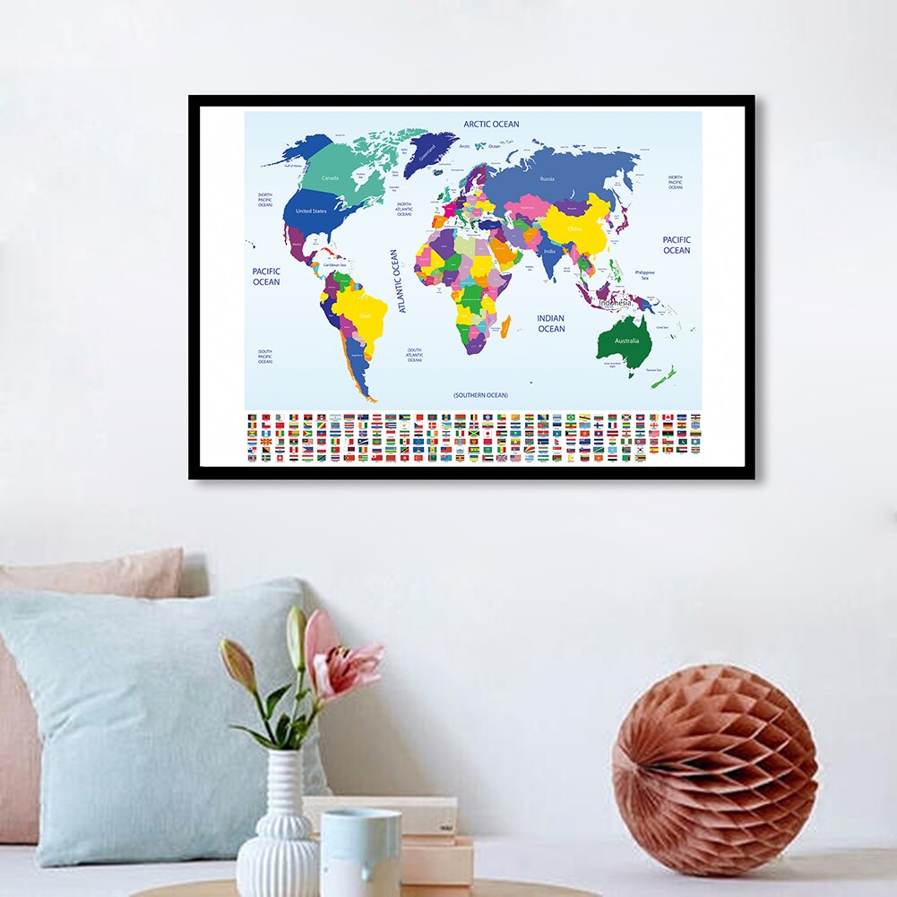 90*60cm Political Map of The World with National F... – Vicedeal