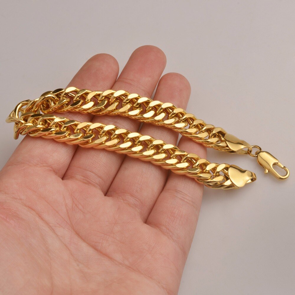 Anniyo Thick Cuba Bracelets for Men Gold Color Lin... – Grandado