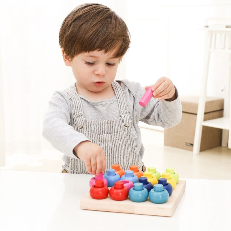 Wooden Color Sorting Stacking Rings Board Educatio... – Grandado