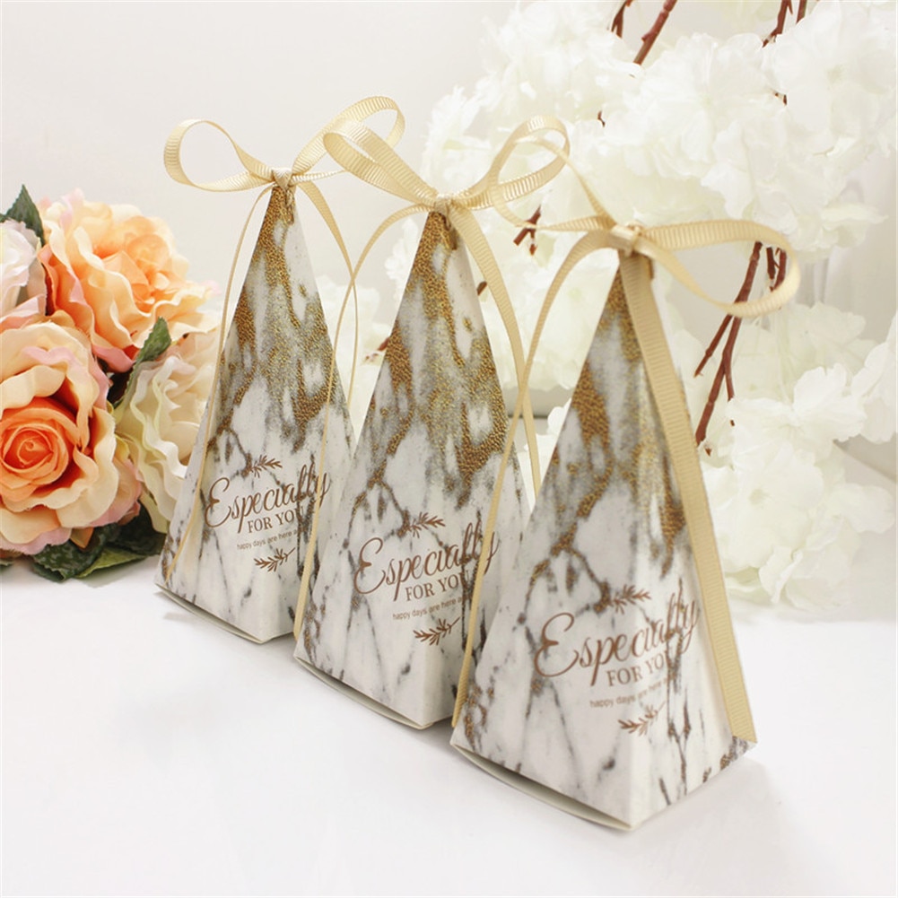 50Pcs Pyramid Shape Candy Boxes with Ribbon Weddin... – Vicedeal