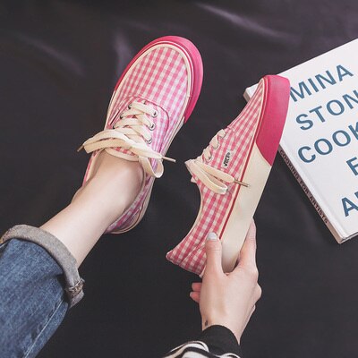 Pink Plaid Canvas Shoes for Girls Low Short Check ... – Grandado