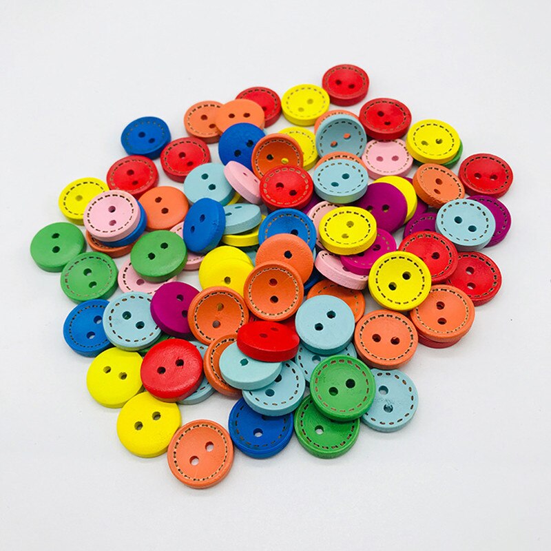 50pcs wooden buttons round colorful dotted line cl... – Vicedeal