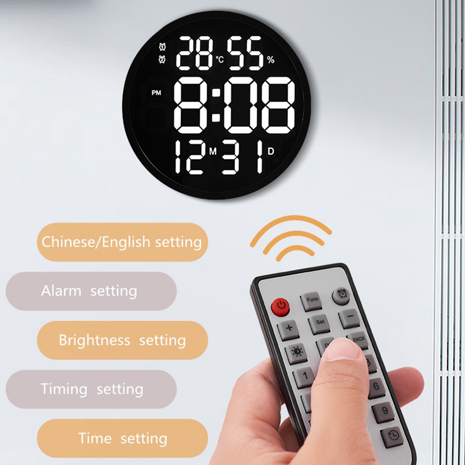 Reloj de pared Digital redondo, con fecha, tempera... – Grandado