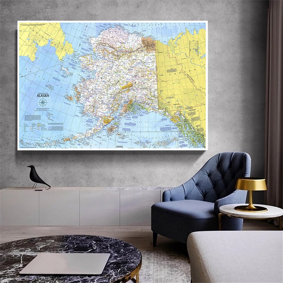 225*150 CmThe Alaska Map 1975 Non-woven Canvas Pai... – Grandado