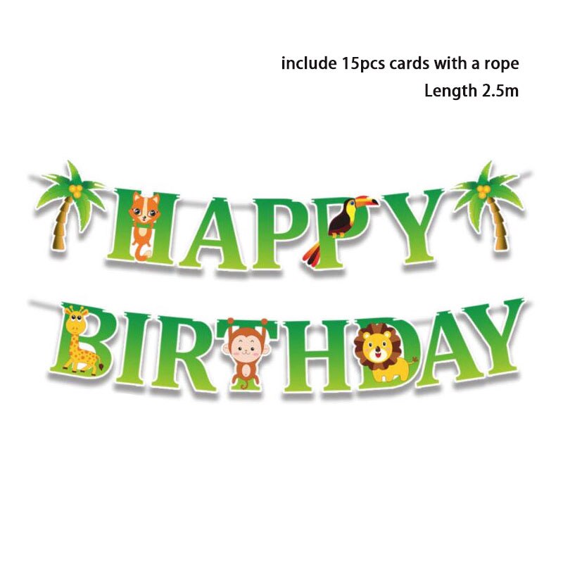 Green Jungle Animals Party Happy Birthday Banner P... – Grandado