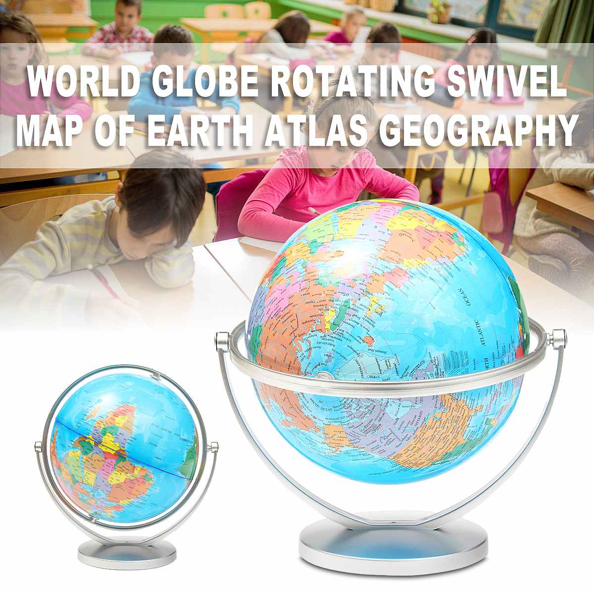 360 Rotation World Globe Map with Stand Home Offic... – Vicedeal