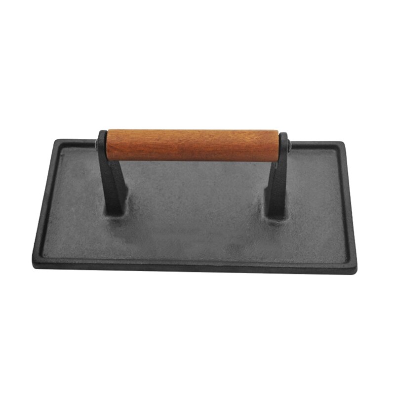 Cast Iron Thickening Barbecue Press (Wooden Handle... – Grandado