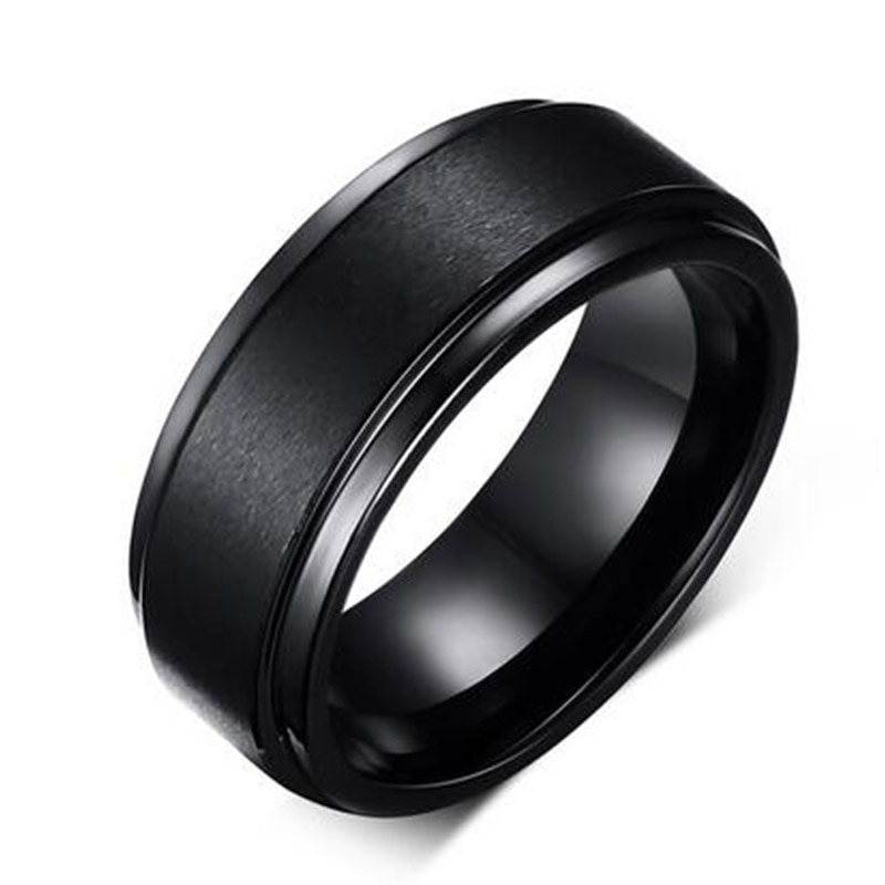 Mens BASE RINGS 8 MM Wedding Band Black Pure Carbi... – Vicedeal