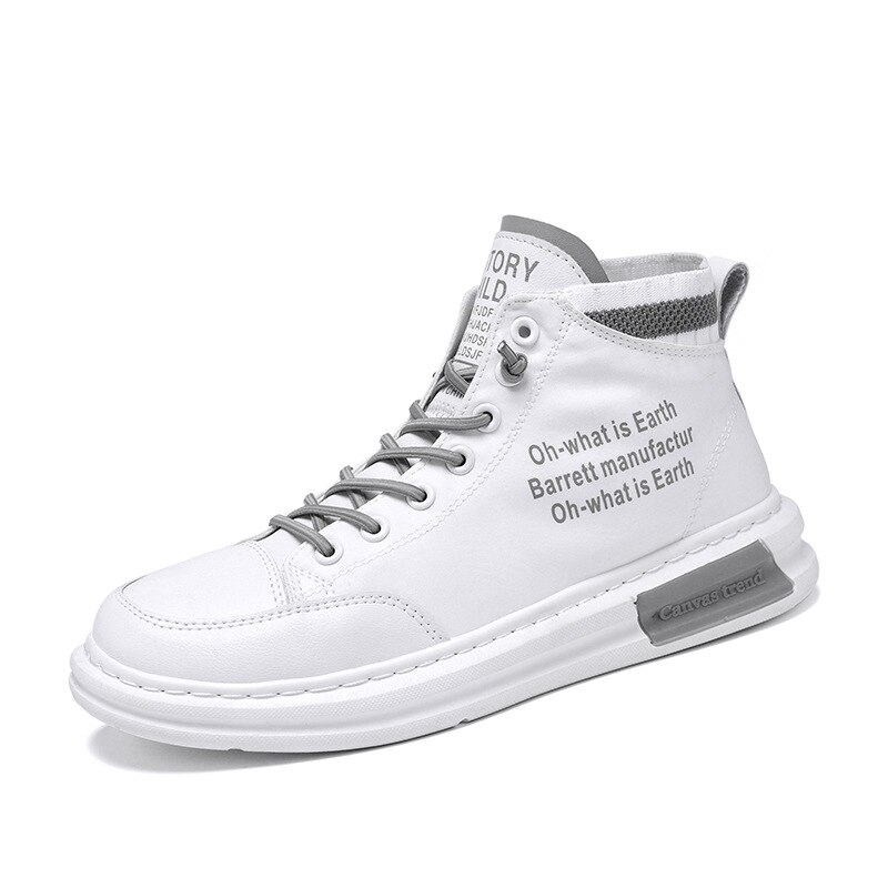 White Shoes Men High Top Sneakers Pu Leather Sprin... – Grandado
