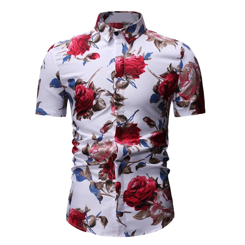 Mens Floral Hawaiian Shirt Summer Short Sleeve Sli... – Grandado