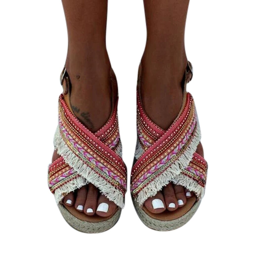 Sandalias de paja con borla en el tobillo para muj... – Grandado