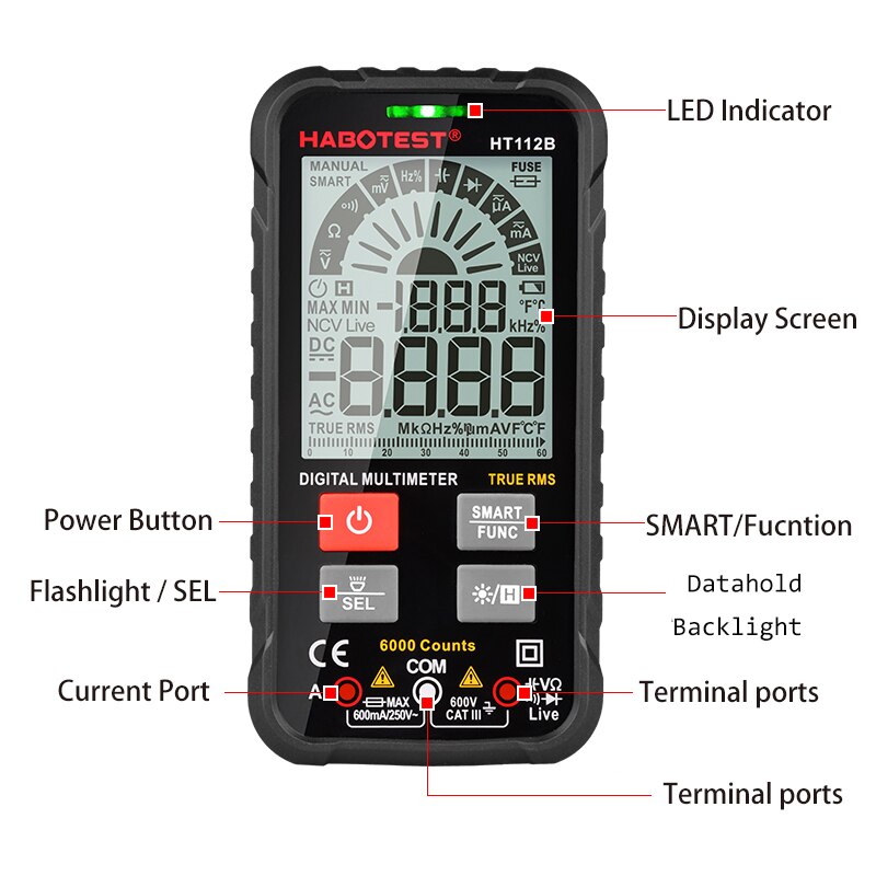 Portable Digital Smart Multimeter Amp Hz Ohm Capac... – Grandado