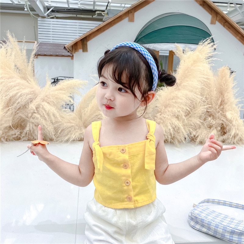 baby girl button single breasted cotton linen tank... – Vicedeal