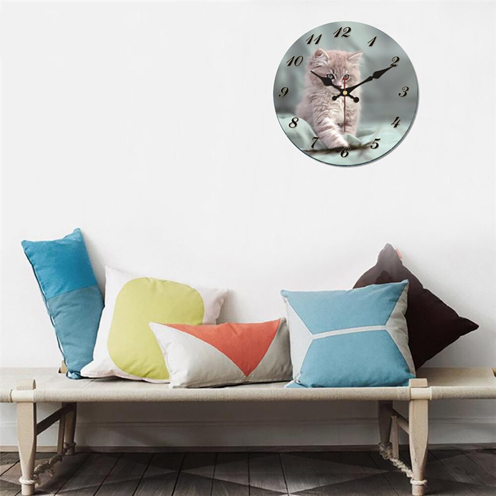 Vintage Wall Clock Cute Cat Large Silent For Livin... – Grandado