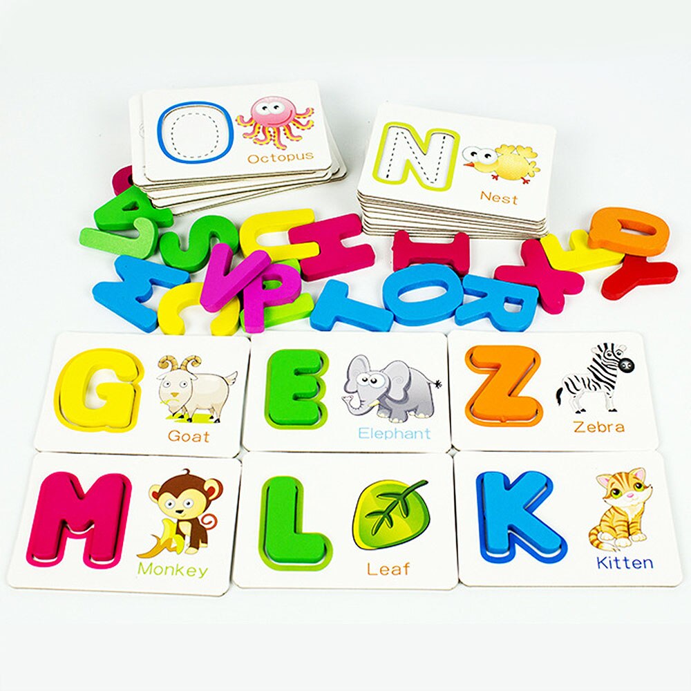 Wooden English Alphabet Puzzle Flash Paper Cards w... – Grandado