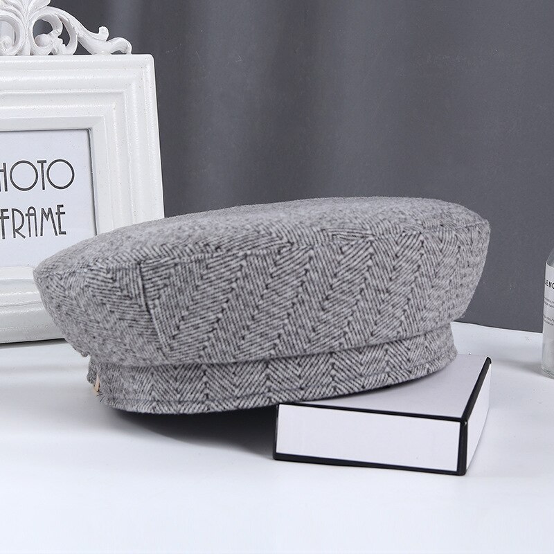 Female Beret Striped Felt Trilby Winter Cap Woolen... – Grandado
