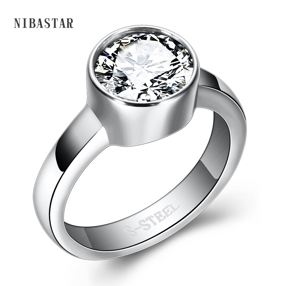 Kvindelige krystal forlovelsesring enkle rustfrit ... – Vicedeal