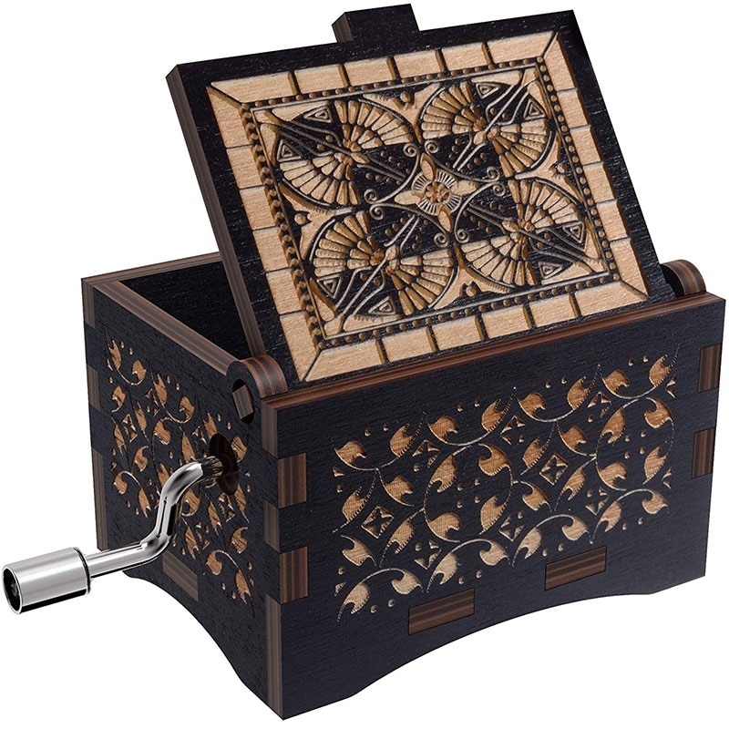 Hand Crank Music Box Wooden Engraved Vintage uniqu... – Grandado