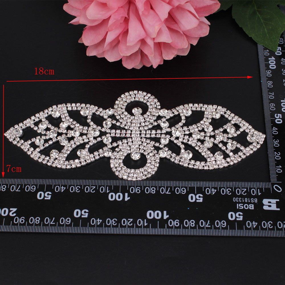 Handgemaakte zilveren rhinestone applique trim voo... – Grandado
