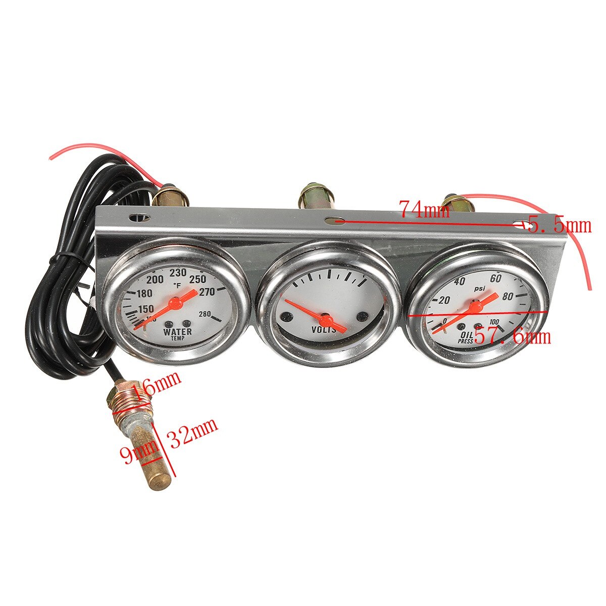 Universal 2'' 52mm 3 In 1 Car Gauge Voltage Water ... – Grandado