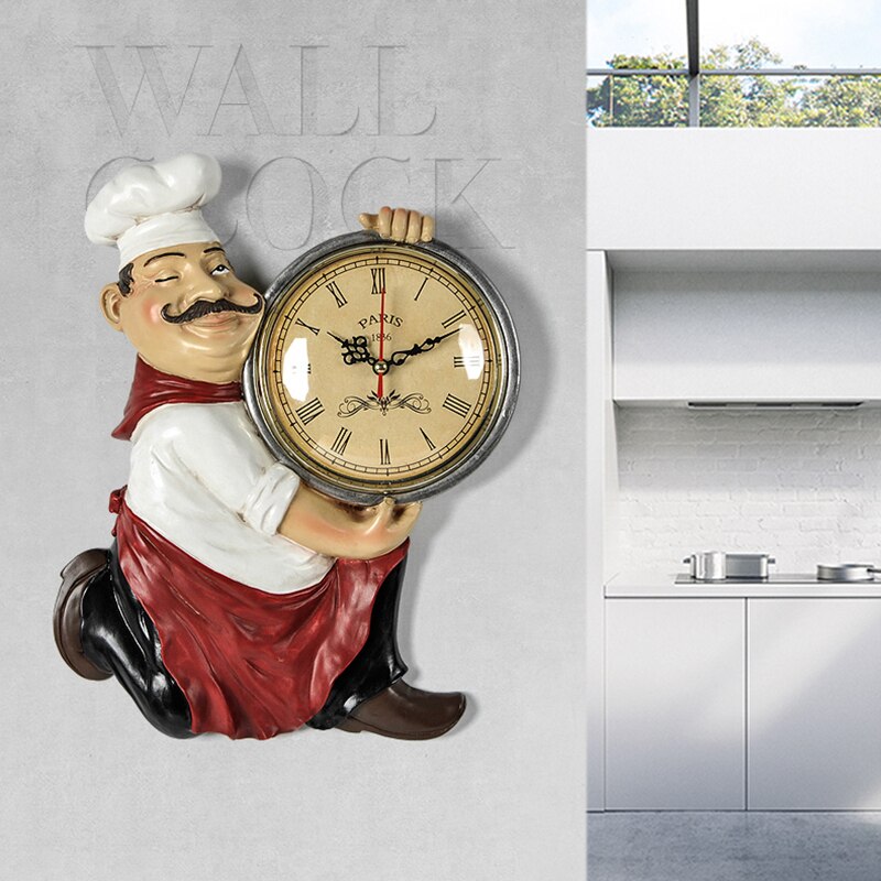 Resin Chef Cute Wall Clock Home Watch Bathroom Kit... – Grandado