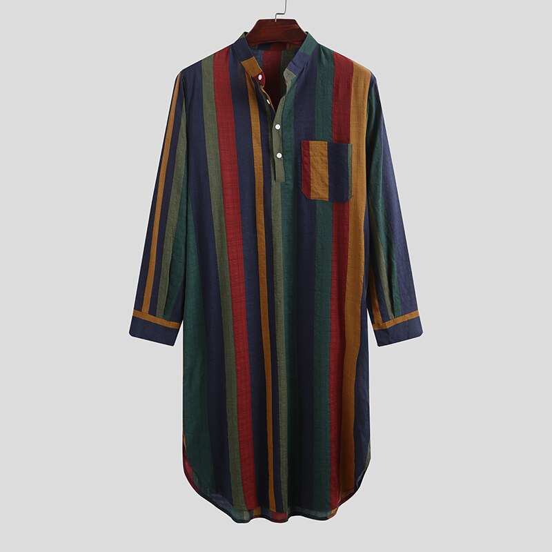 Stand Kraag Knoppen Nachtjapon Man Losse Katoenen ... – Vicedeal