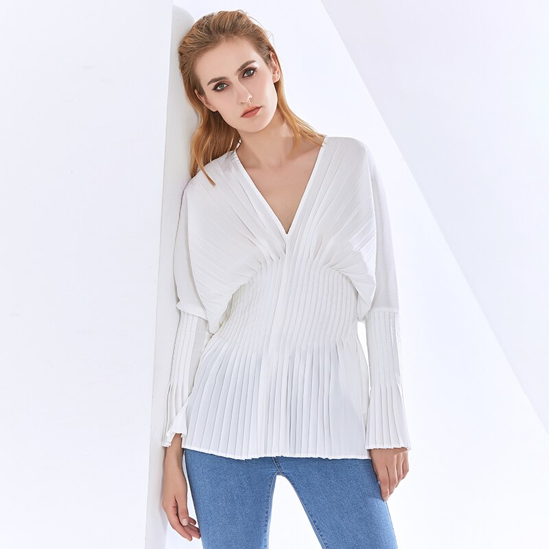 TWOTWINSTYLE White Tunic Blouse For Women V Neck L... – Grandado