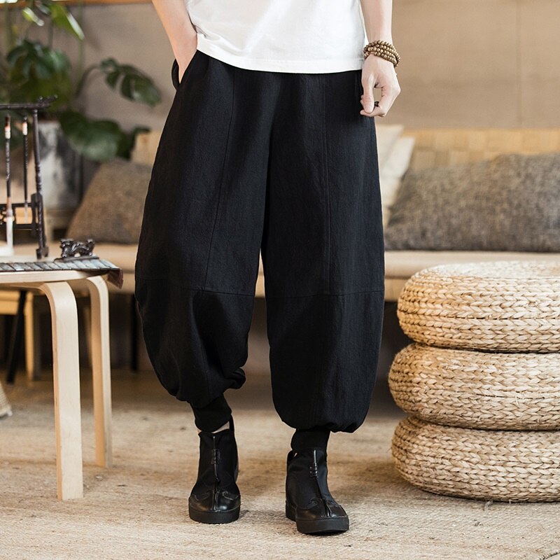 Chinese Pants Man Linen Wide Leg Harem Kimono Pant... – Grandado