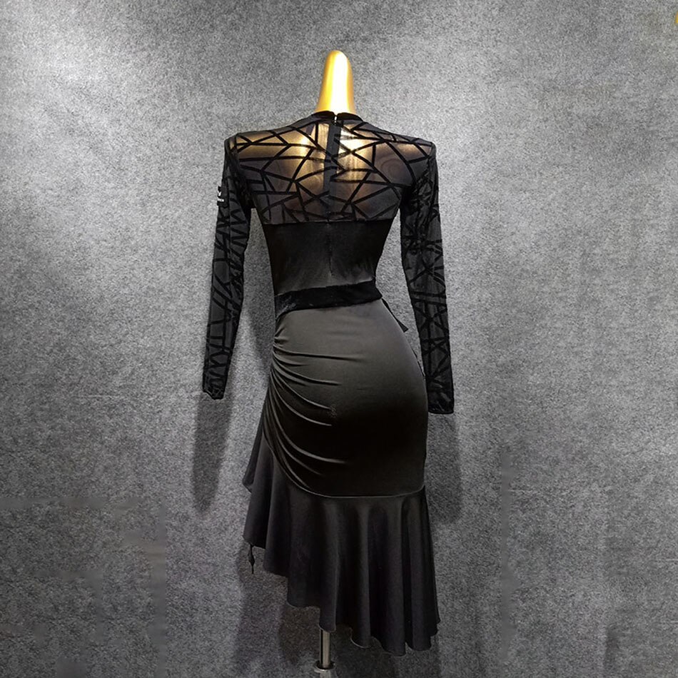 Long Sleeve Lace Latin Dance Dress Dancing Perform... – Vicedeal
