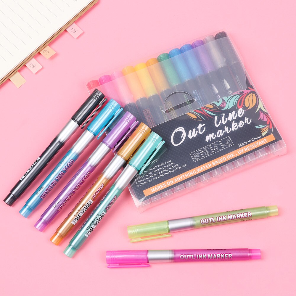1PC Double Line Outline Metallic Markers Magic Shi... – Grandado
