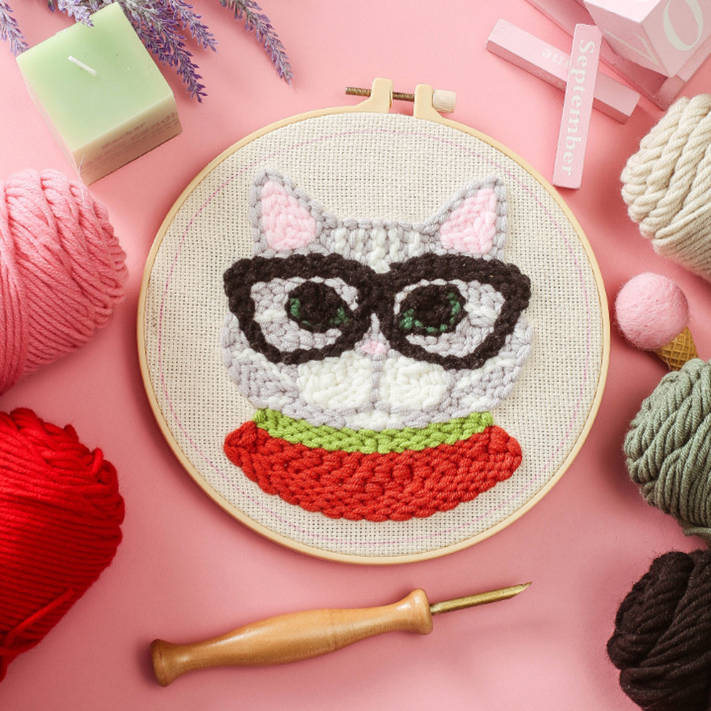 Embroidery Punchneedle Kit W/ Hoop Cross Stitch Se... – Grandado