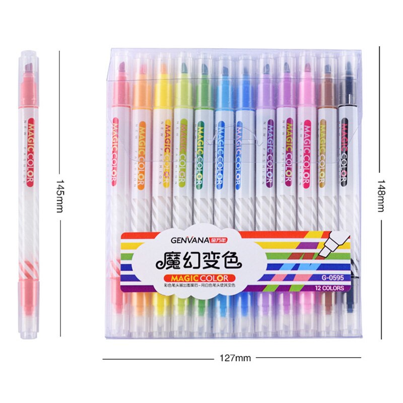 12 Pcs Colors Magic Markers Pen Set Double Headed ... – Grandado
