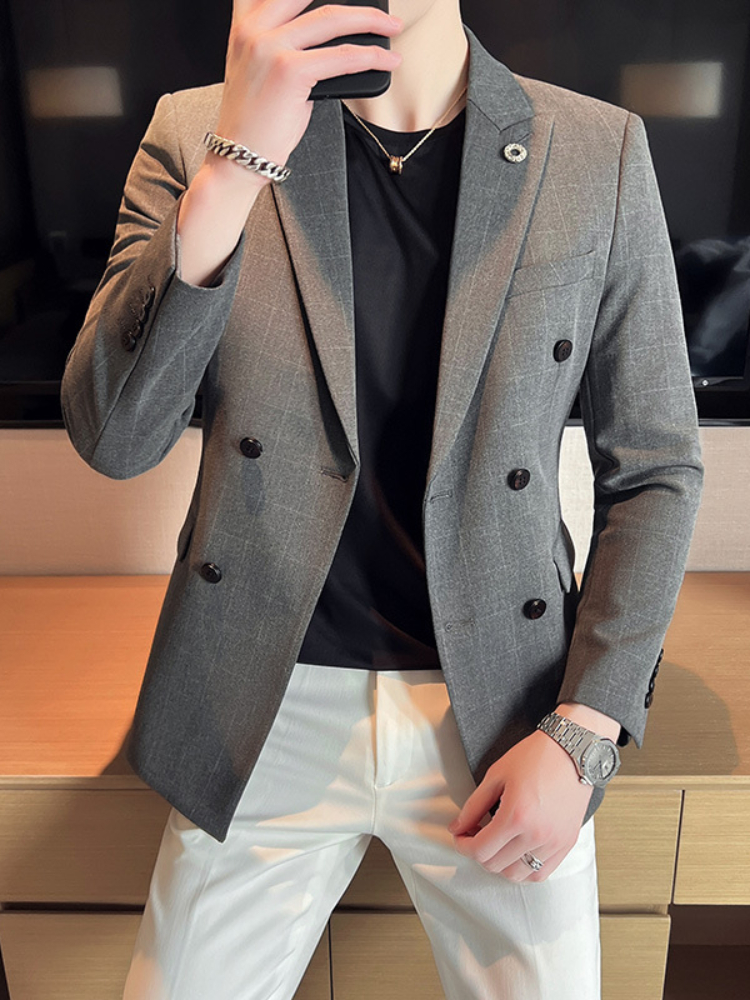 2022 Lente Mannen Plaid Double-Breasted Pak Koreaa... – Vicedeal